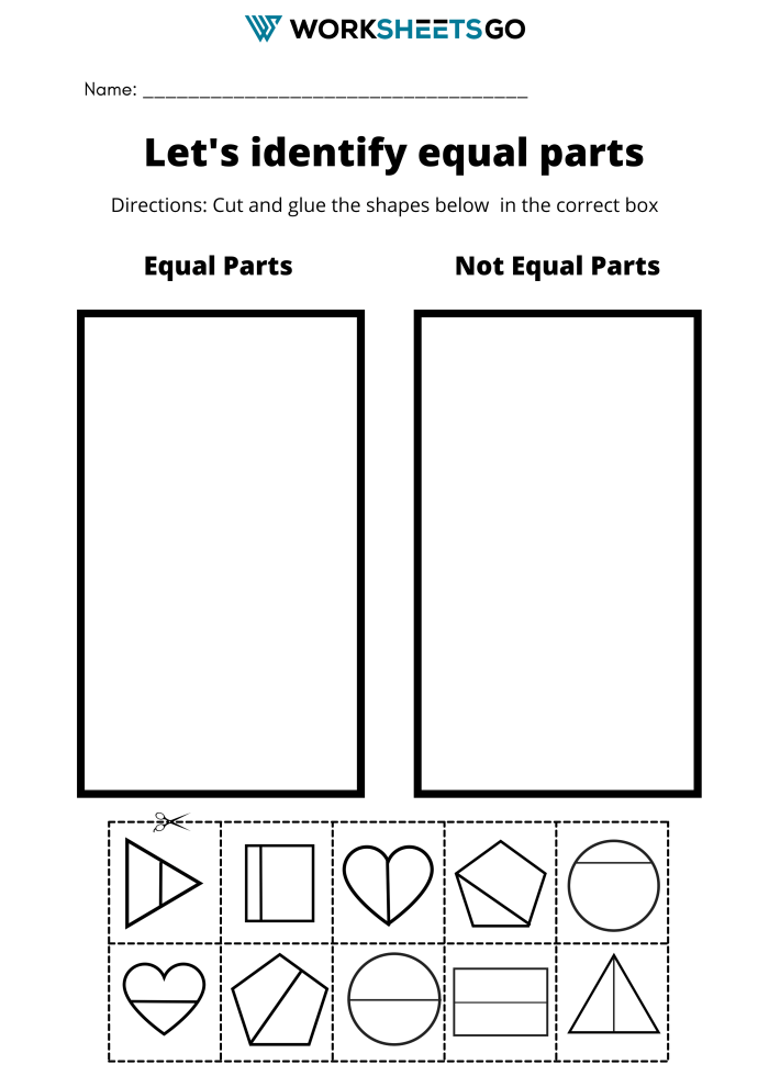 Fractions Equal And Unequal Parts Worksheets Worksheets GO