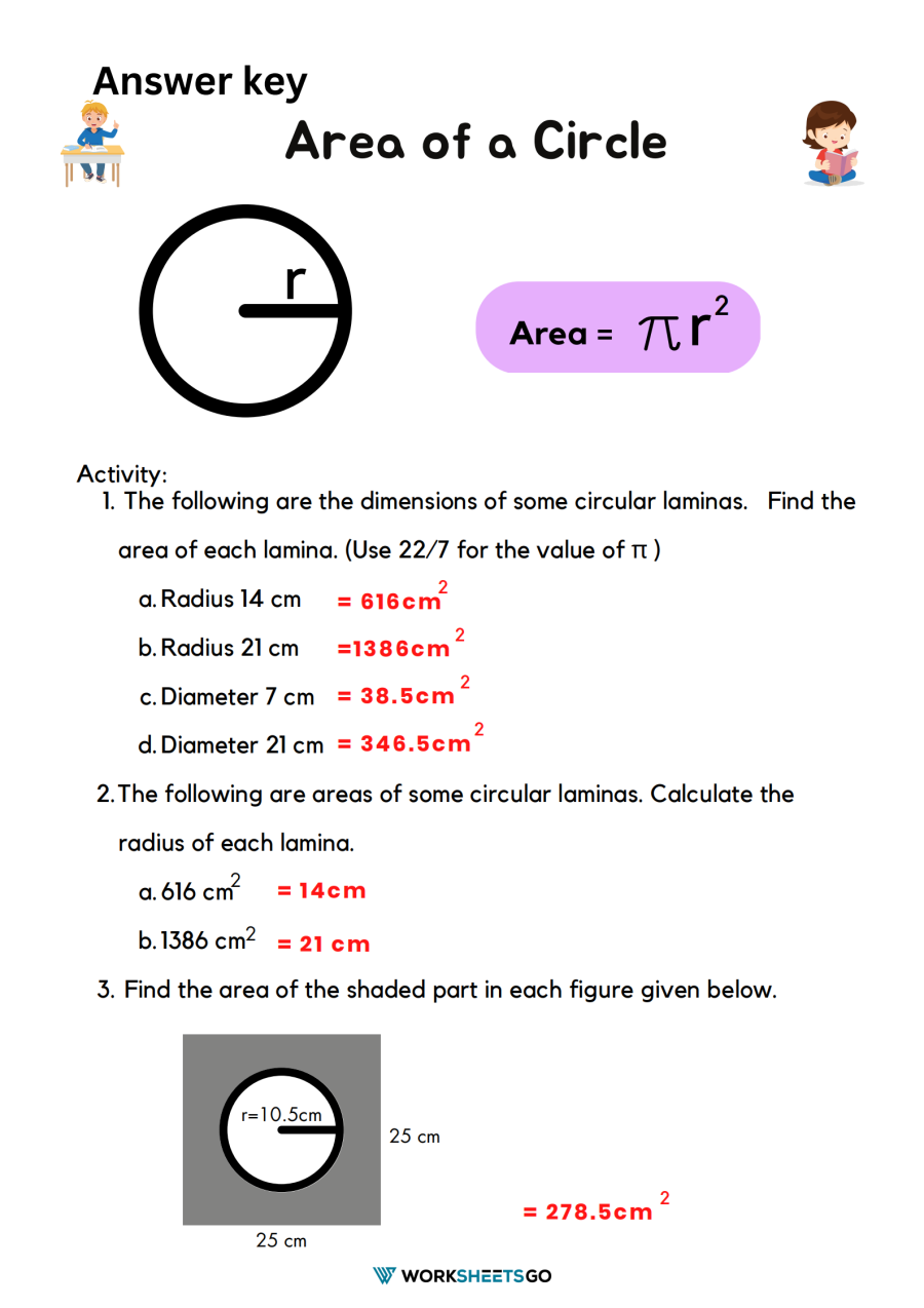Area Of A Circle Worksheets WorksheetsGO