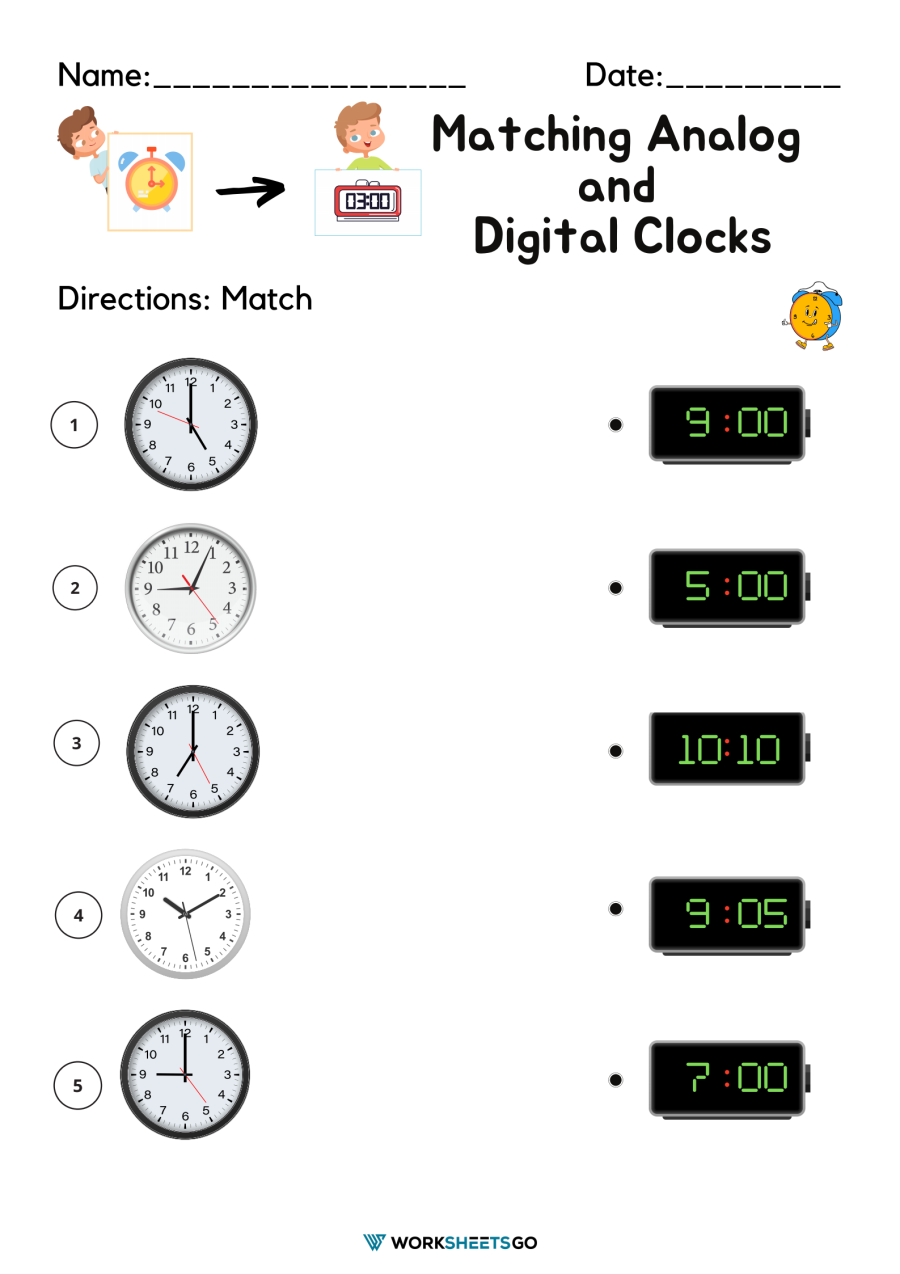Matching Analog And Digital Clocks Worksheets WorksheetsGO Matching Analog And Digital Clocks Worksheets WorksheetsGO