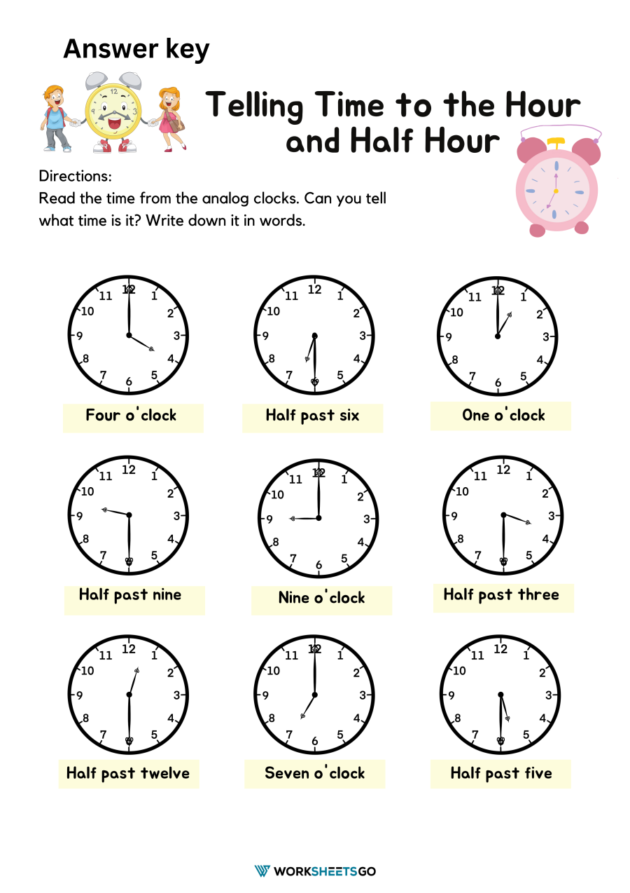 Telling Time To The Hour And Half Hour Worksheets WorksheetsGO Telling Time To The Hour And Half Hour Worksheets WorksheetsGO