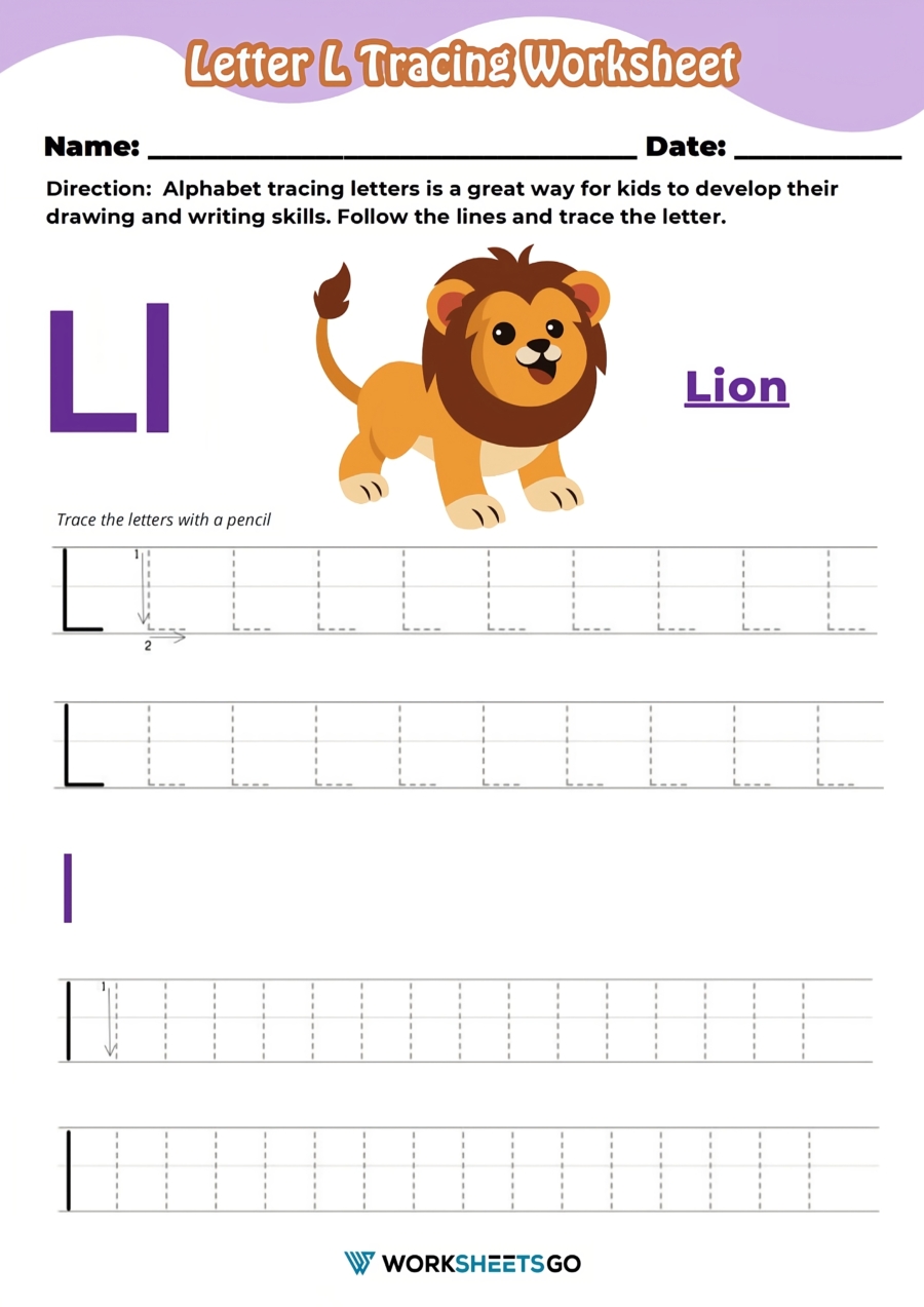 Letter L Tracing Worksheets WorksheetsGO Letter L Tracing Worksheets WorksheetsGO